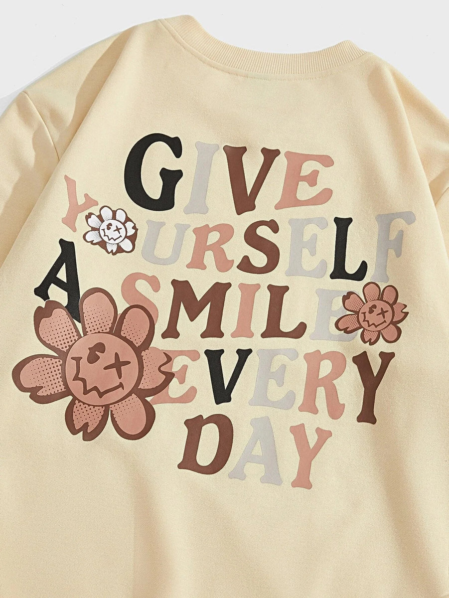 SXV 'Give Yourself A Smile Every Day’ Printed Cool Aesthetic Drop Shou ...